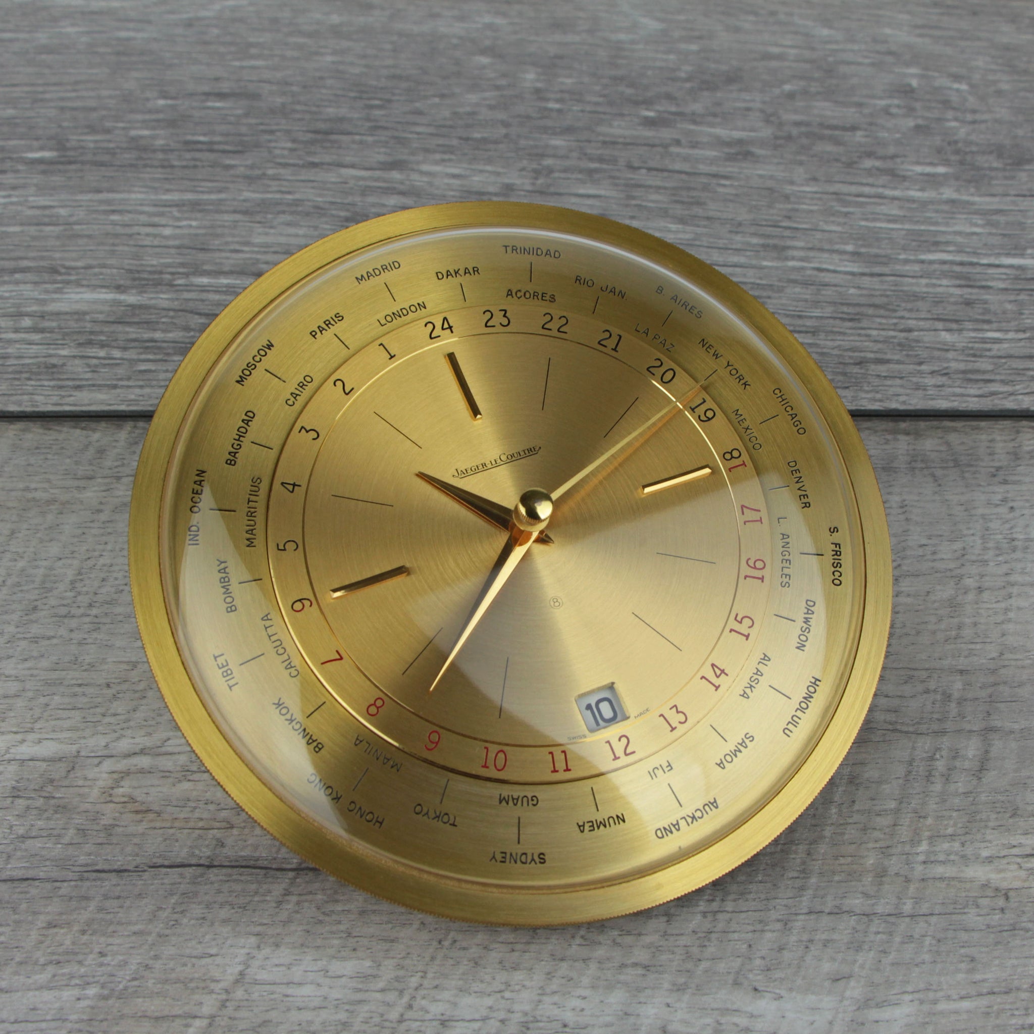 Jaeger LeCoultre 1960s World Time and Calendar Vintage Swiss Clock